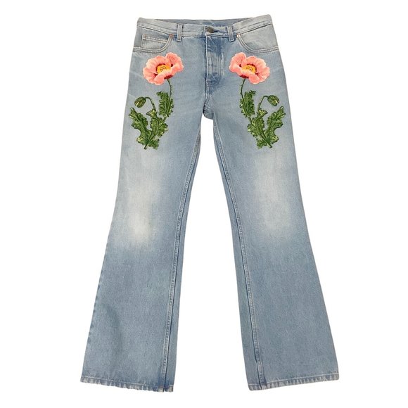 Gucci | Jeans | Gucci Embroidered Flowers Boot Cut Jeans | Poshmark